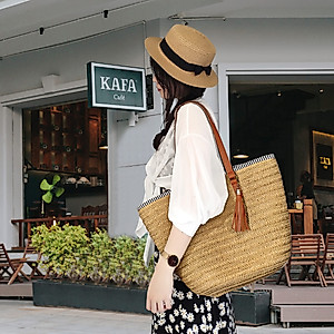 Womens Large Straw Shoulder Bag Beach Tote Handbag Purse with Tassel for Summer