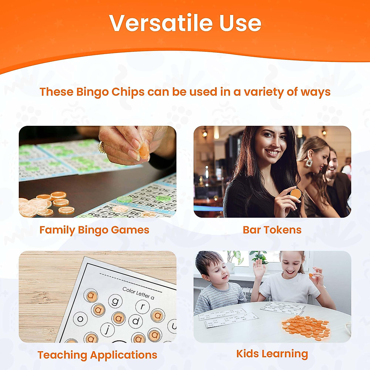 MR CHIPS Magnetic Bingo Chips with Metal Ring 3/4 Inch 300 Upgraded Pieces Orange Transparent - Available in 7 Colors A Reusable Storage Bag