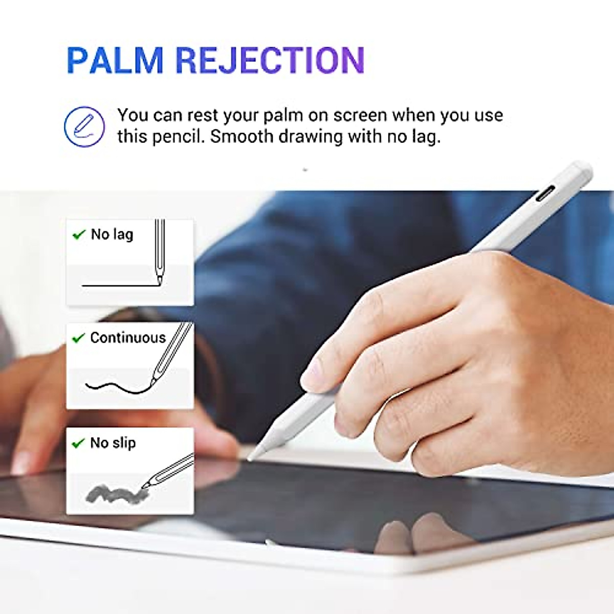 Tilt Sensitivity Palm Rejection Stylus Pen for Apple iPad(2018 and After) 6/7/8/9/10 th Generation/ipad Pro 11 / Pro 12.9 inch/Air 3&4&5/Mini 5&6, Precise Writing Drawing Digital iPad Pencil