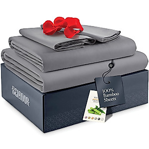 BELADOR Viscose Bamboo Sheets Queen - Silky Luxury Bed Sheets Cooling Sheets Set - Soft Satin Bed Sheet Set - 16 Inch Deep Pocket - Hotel Sheets Bedding Set Flat Sheet + Fitted Sheet + 2 Pillowcase