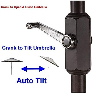 Bayside21 Sunbrella 9Ft Market Umbrella Patio Outdoor Table Umbrella with Crank, Auto Tilt and 5 Years Non-Fading Vented Umbrella Top