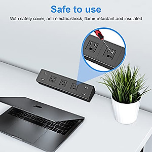 Metal Desk Clamp Power Strip with 4 USB Ports,Desk Edge Power Strip Surge Protector 800J with 3 Widely Spaced Tamper Resistant AC Outlets for Large Plug,6ft Cord,Fit 2 inch Tabletop Edge