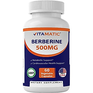 Vitamatic Berberine Supplement 500mg - 60 Vegetable Capsules - Made in The USA - Gluten Free - Non-GMO (1 Bottle)