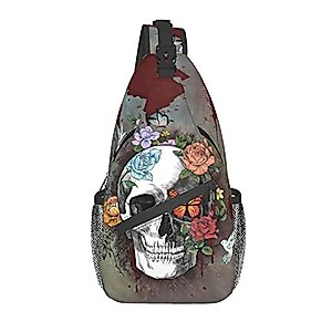 Sugar Skull Unisex Chest Bags Crossbody Sling Backpack Travel Hiking Daypack for Women Men Shoulder Bag for Casual Sport