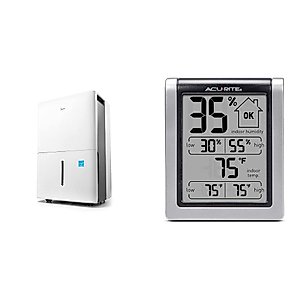 Midea MAD50C1ZWS Dehumidifier for up to 4500 Sq Ft with Reusable Air Filter & AcuRite 00613 Digital Hygrometer & Indoor Thermometer Pre-Calibrated Humidity Gauge, 3" H x 2.5" W x 1.3" D
