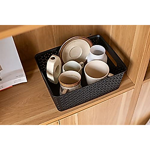 Eslite Plastic Storage Baskets,11.4X8.9X4.7",Pack of 4 (Black)