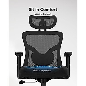 HUANUO Ergonomic Office Chair, High Back Desk Chair with S-Shaped Backrest, Adjustable Lumbar Support, Headrest, Armrest, Mesh Computer Chair with Thicker Seat Cushion and Tilt Function, Black