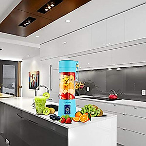 Portable blender Personal 6 Blades Juicer Cup Household Fruit Mixer,With Magnetic Secure Switch, USB Charger Cable 380ML (Blue)