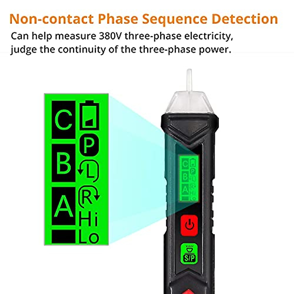 Neoteck Non-Contact AC Voltage Tester Pen Phase Sequence Detector with Adjustable Sensitivity 12V-1000V/48V-1000V, LCD Display, Buzzer Alarm, LED Flashlight, Live/Null and 3 Phase Wire Judgment