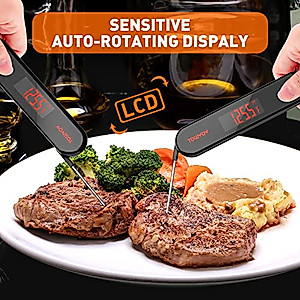 TOMVOV Instant Read Meat Thermometer, [IPX7 Waterproof / High Accuracy] Digital Meat Thermometer Reversible Display, 4.6" Foldable Probe, Rechargeable Grill Thermometer for Outdoor Cooking, BBQ