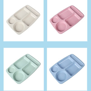 ROCMAN CAYOE Divided Plates for Adults, Wheat Straw Plastic Divided Plates School Lunch Trays Fast Food Trays / Cafeteria Trays with Compartments(Blue)