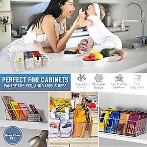 4 Pack Pantry Organizers and Storage Bins with Removable Dividers - Stackable Clear Storage Bins Plastic - Multipurpose Refrigerator Organizers and Storage for Kitchen & Storage Cabinets