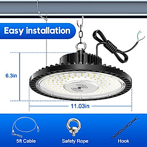 Sararoom 6Packs 150W UFO LED High Bay Light with Motion Sensor, 5000K LED Shop Light with Remote Control 3 Modes, 22500LM LED Work Shop Light with 2.5' Cable for Factories Garage Workshop