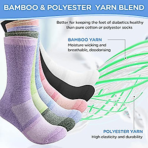 Bulinlulu Diabetic Socks Women&Men-6 Pairs Bamboo Non Binding Diabetic Crew Socks,Extra Wide Socks Stretchy Loose Top Socks with Seamless Toe(Medium,Bright Clashing Colours)