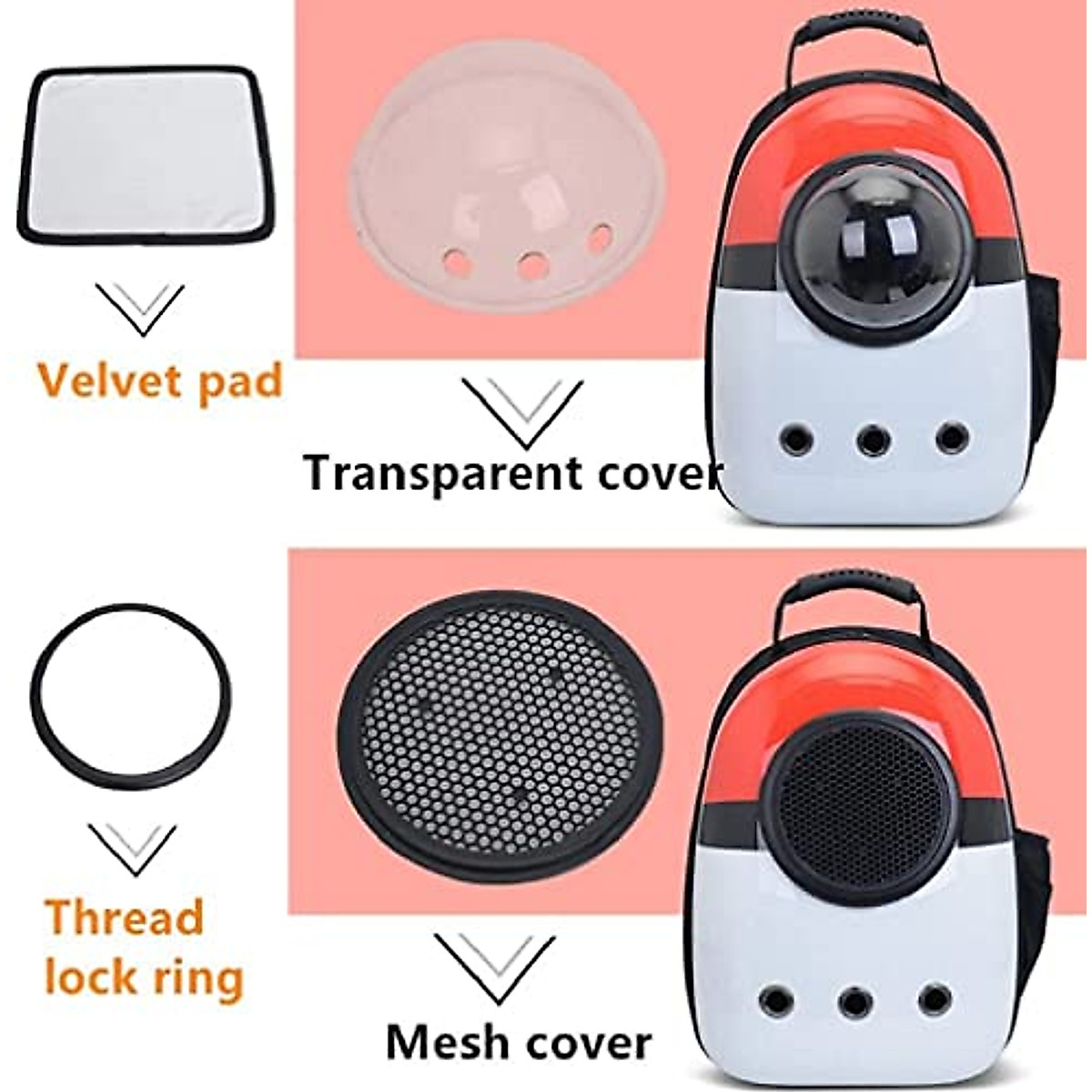 Enkarl Cat Carrier Backpack, Pet Backpack Bubble Rucksack Front Pack for Cat Puppy Dog Capsule Space Backpack, Pet Carrier for Travel Hiking Walking Camping. (Red and White)