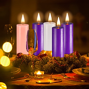Set of 5 Candles Christmas Advent Pillar Candles Dripless Scented Catholic Advent Candle Purple Pink White Hand Poured Wax Candle for Christmas Church Home Wedding Holiday Decor (Classic,3 x 7.9 Inch)