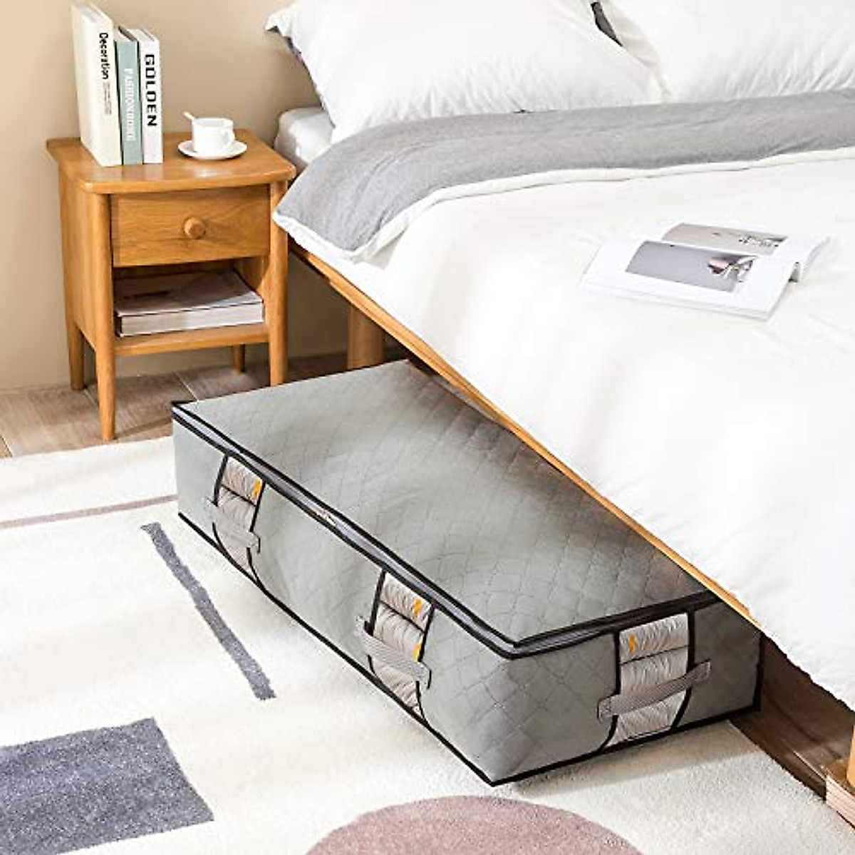 Extra-Large Under Bed Storage Bags Containers [4pack] Thickened 3 Ply Fabric Under Bed Storage Organizers with Reinforced Handles Strong Zipper Breathable Zippered Organizer For Bedrooms, (Grey)