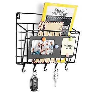 Baeymonkay Easy Installation Key Holder Wall Mount, Mail Organizer Mail Holder for Wall with 5 Hooks, Iron Key Hooks for Entryway Decor, Key Hanger, Key Rack, Matte Black（Single Mail）