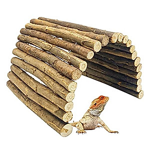 BNOSDM 13.78’’ x 20’’ Reptile Hideout Wooden Bridge Lizard Hide Caves Bearded Dragon Habitat Accessories for Gecko Snake Frog Chameleon Iguana Tortoise