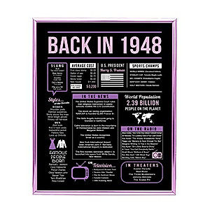 Katie Doodle 75th Birthday Decorations Women - Super Cute Table Decor - Great Gifts for 75 Year Old Woman or 75th Birthday Gifts for Women - Includes 8x10 inch 1948 Sign, Purple & Pink [Unframed]