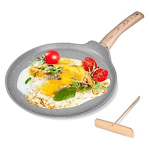 KRETAELY Crepe Pan Nonstick Crepe Maker with Spreader Dosa Pan Pancake Frying Pan with Granite Coating 10.5 inch Pancake Pan Induction Compatible PFOA Free