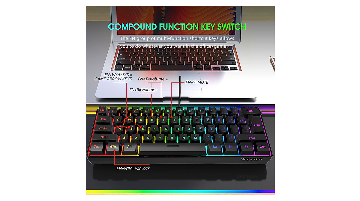 DGG K60 61 Keys RGB Backlit 60% Wired Gaming Keyboard, Ergonomic ...