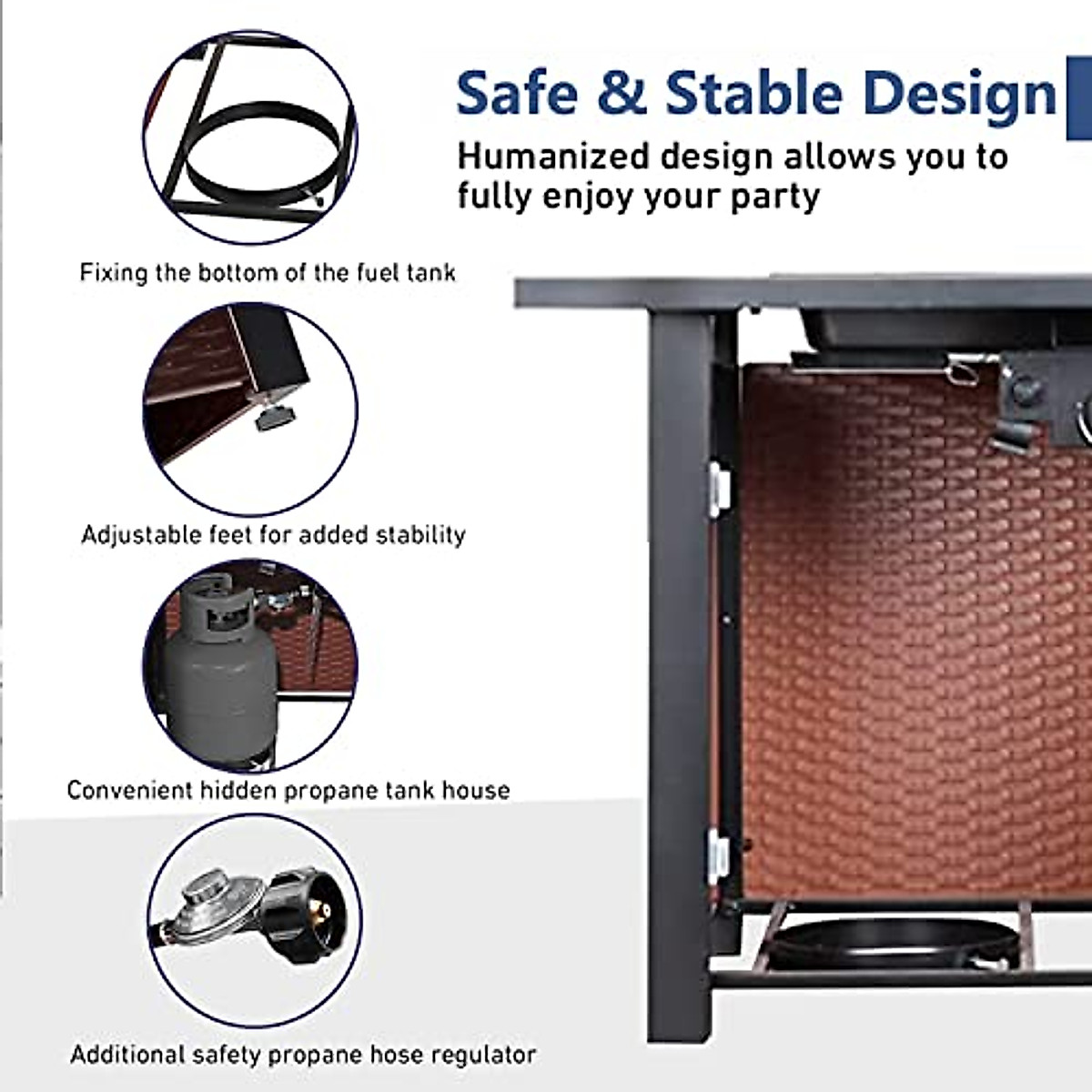 Yangming Propane Fire Pit Table, 30 Inch 50,000 BTU Square Outdoor Gas Firepit with Porcelain Tile Tabletop, Lid, Lava Rocks for Garden, Patio, Deck, Yard, Espresso Brown (QX-OL-FTABLE-EXP)