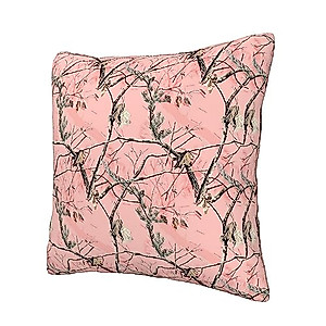 WURTON Pink Leaves Camo Print Throw Pillow Covers, Soft Square Cushion Case,for Sofa, Couch,Bed Chair-18 X 18 Inch