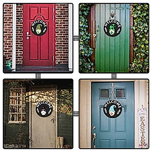 Fortuning's JDS Interchangeable Welcome Sign, 19 Magnet Gnome Decorations with Detachable Hats for Front Door, 12 Inches Wooden Front Door Decor as Easter Spring Gifts