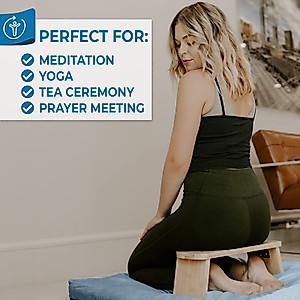 Florensi Zabuton Meditation Mat & Meditation Bench Bundle - Premium Velvet Floor Pillow with Bamboo Foldable Meditation Stool, Floor Cushion and Prayer Kneeler, Best Support for Sitting & Kneeling