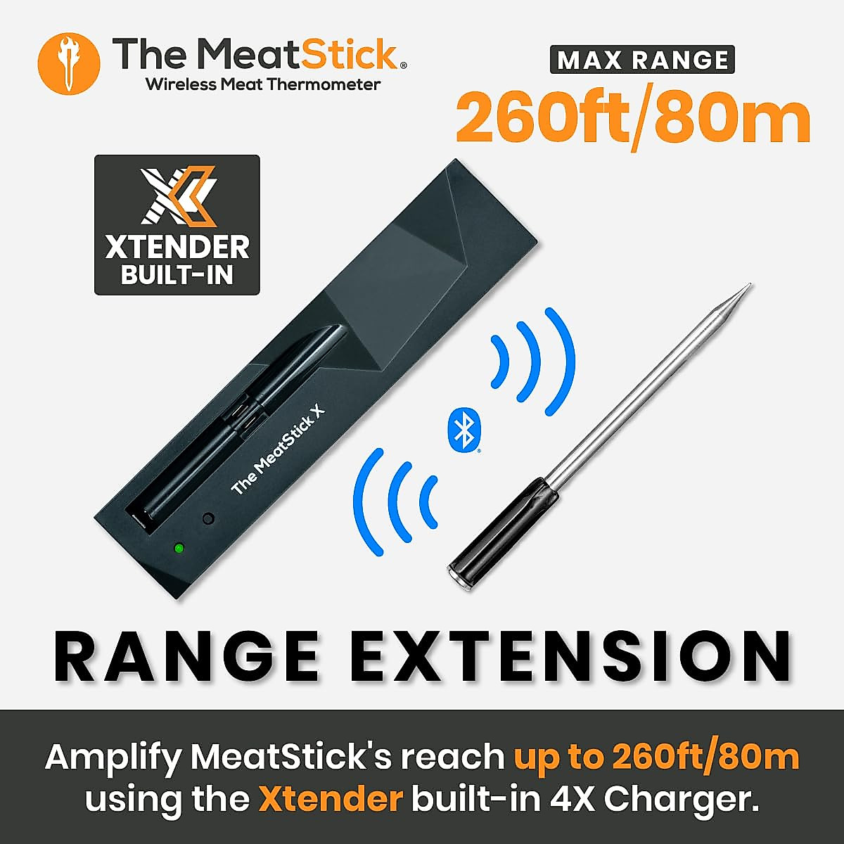 MeatStick X (One Probe Set) | Smart Wireless Meat Thermometer | 260ft Range Digital Food Probe with Bluetooth | for Smoking, Grilling, BBQ, Air Fryer, Deep Frying, Oven, Sous Vide, Rotisserie