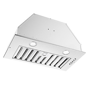 JOEAONZ Range Hood Insert 20 Inch Stainless Steel with Baffle filters, 600 CFM Built-in Kitchen Hood, Ducted/Ductless Convertible Vent Hood GU10 LED, 3 Speed Stove Exhaust Fan, Push Button Control
