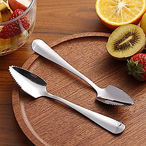 Grapefruit Spoons and Grapefruit Knife, Set of 7 Food Grade Stainless Steel Dessert Spoons Mirror Finish Fruit Knife, Serrated Grapefruit Utensils Tool, Suitable for Citrus Fruits Desserts Salads
