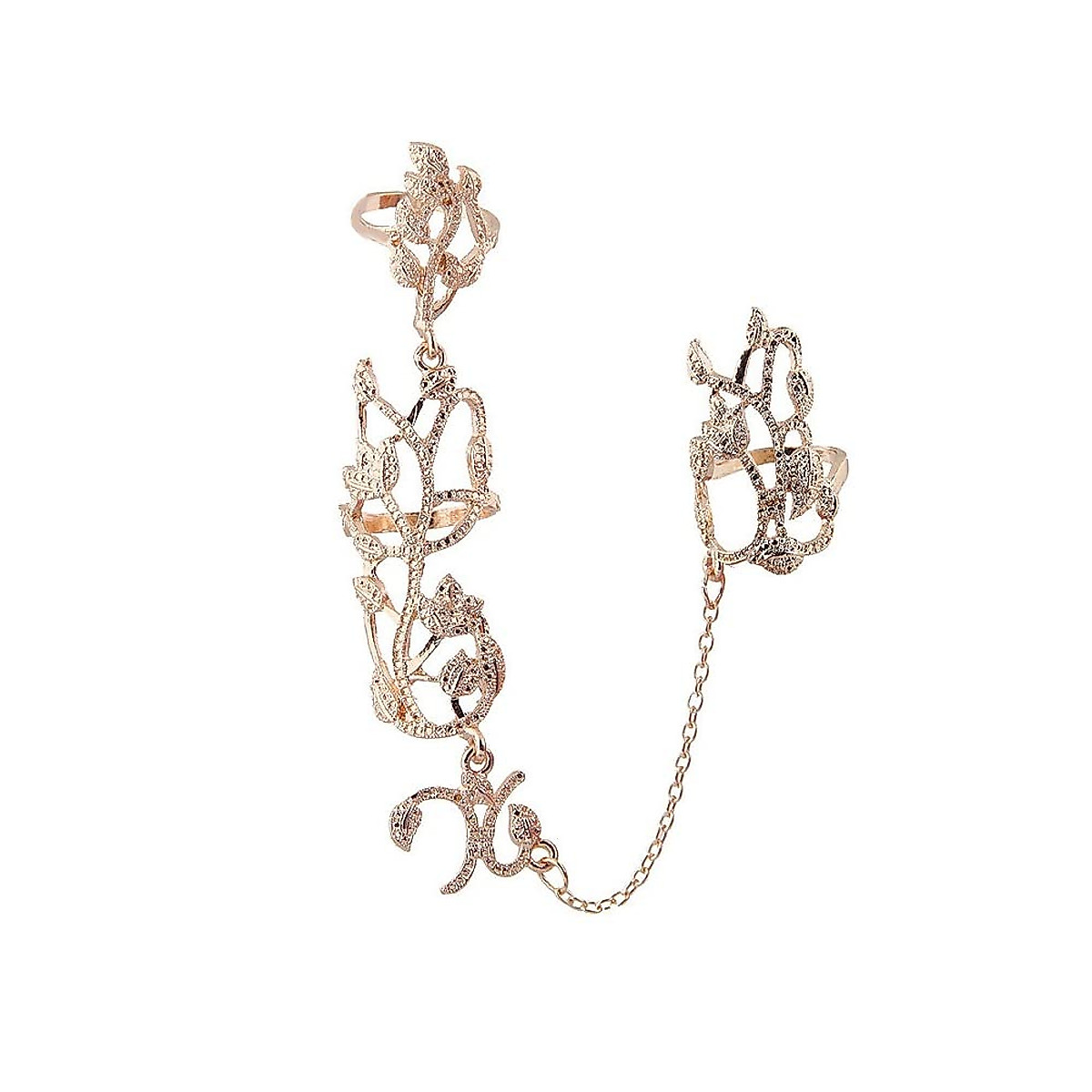 Charm Leaf Full Finger Rings Punk Dainty Bracelet BOHO Knuckle Ring Harness Wedding Jewelry Hand Chains Adjustable Statement Rings for Women-gold