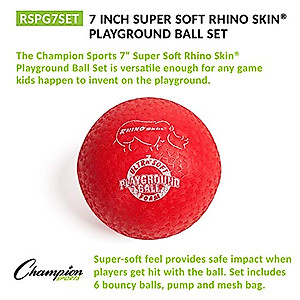 Champion Sports RSPG7SET Playground Ball Set: Six 7 Inch Rhino Skin Soft Inflatable Balls Includes Storage Bag and Pump
