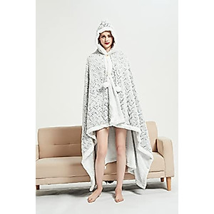 Chic Home Auburn Snuggle Hoodie Wavy Animal Pattern Robe Cozy Super Soft Ultra Plush Coral Fleece Sherpa Lined Wearable Blanket with 2 Pockets Hood Drawstring Button Closure, Silver-White, 51” x 71”