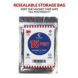 Magnetic Tape, 15 Feet Magnet Tape Roll (1/2'' Wide x 15 ft Long), with 3M Strong Adhesive Backing. Perfect for DIY, Art Projects, whiteboards & Fridge Organization