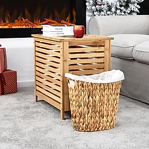 FairyHaus Wicker Trash Can with Handles, Natural Water Hyacinth Wicker Waste Basket, Handwoven Wicker Trash Basket for Bathroom Bedrooms, 13" L x 7.5" W x 12.2" H