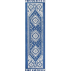 nuLOOM Noreen Kilim Tassel Runner Rug, 2' 6" x 8', Blue