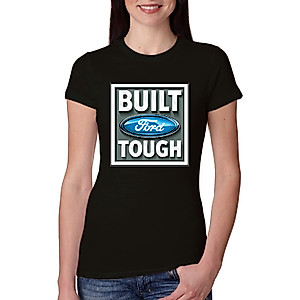 Built Ford Tough Classic Cars and Trucks Logo Ford Mustang Shelby Licensed Official Cars and Trucks Womens Slim Fit Junior Tee, Black, Medium