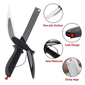 Topmat Kitchen 2-in-1 Stainless Steel Food Scissors,Kitchen Scissors with Cutting Board，Kitchen Scissor Food Chopper Scissor