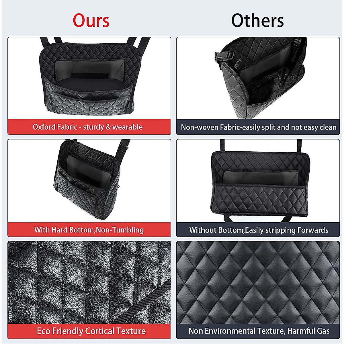 AICEL Car Handbag Purse Holder Between Seats, Auto Seat Leather Organizer Pocket, Front Seat Bag Box Storage for Cell Phone Document, Backseat Barrier for Kids Pet, Fits for Most Vehicles