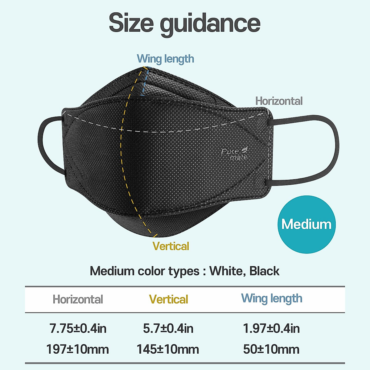 PUREMATE [30 Packs] Made in Korea KF94 Face Mask Individual Wrapped Filter Efficiency ≥ 94% (Black M)