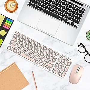 cimetech Wireless Keyboard and Mouse Combo, Compact Full Size Wireless Keyboard and Mouse Set Less Noise Keys 2.4G Ultra-Thin Sleek Design for Windows, Computer, PC, Notebook, Laptop - Bright Pink