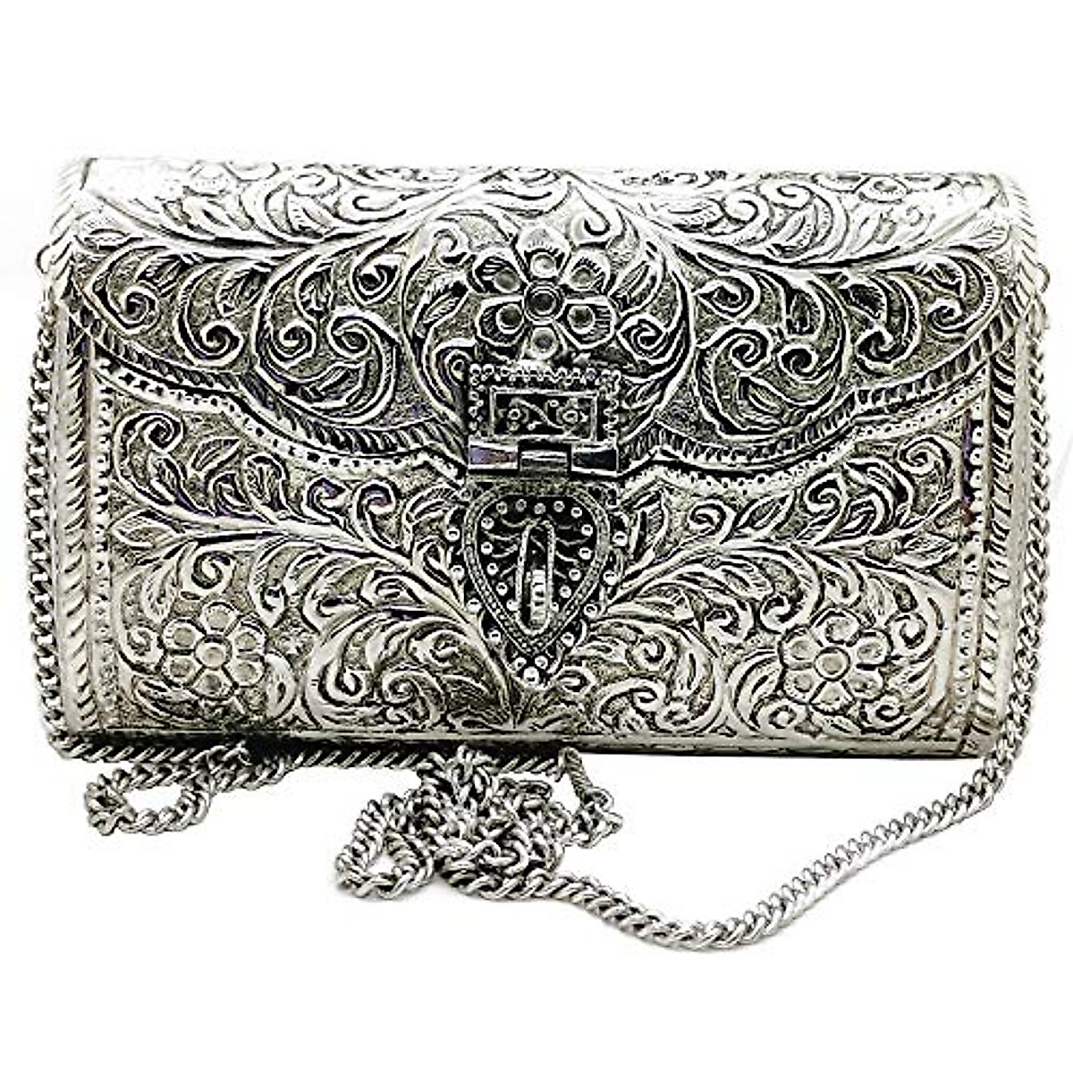 Brass Metal Bag Purse Vintage Style Brass Purse antique clutch Ethnic clutch Handmade Women metal clutch Bag (Silver)