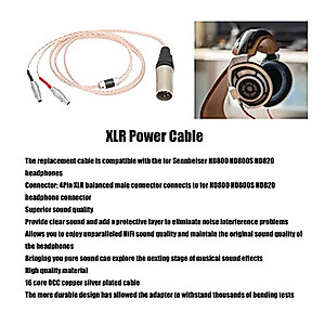 Yoidesu Headphone Cord, HiFi Headphone Cable Cable 4 Pin XLR Male Balanced Cable for Sennheiser HD800 HD800S HD820 1.2m/3.9ft