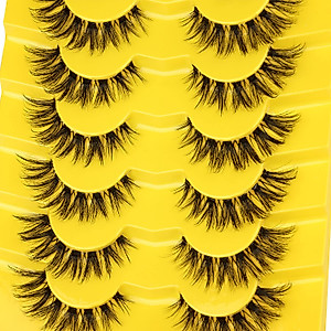 Lashes Natural Look False Eyelashes Clear Band Wispy Faux Mink Eyelashes Fluffy Short Natural False Lashes Cat Eye Strip Lashes That Look Like Extenison D Curl Lashes Pack 7 Pairs