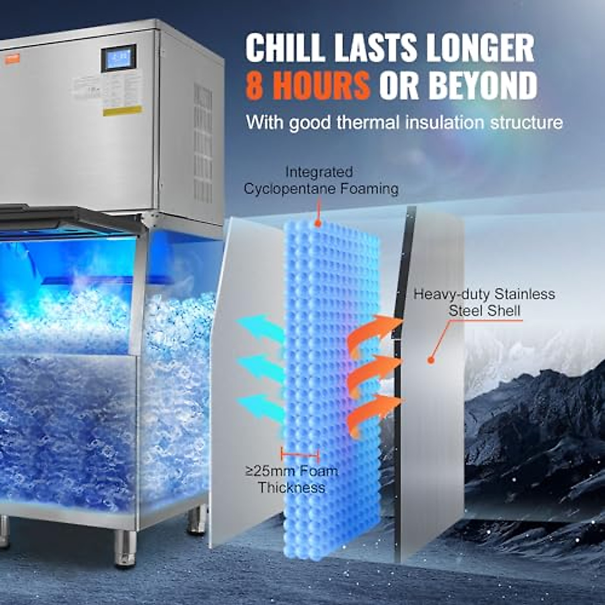 VEVOR Commercial Ice Maker, 450LBS/24H Ice Making Machine with 300LBS Large Storage Bin, 1000W Auto Self-Cleaning Ice Maker Machine with 3.5-inch Touchscreen for Bar Cafe Restaurant Business