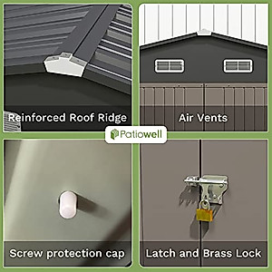 Patiowell 10 x 10 FT Outdoor Storage Shed, Steel Yard Shed with Design of Lockable Doors, Utility and Tool Storage for Garden, Backyard, Patio, Outside use,Brown