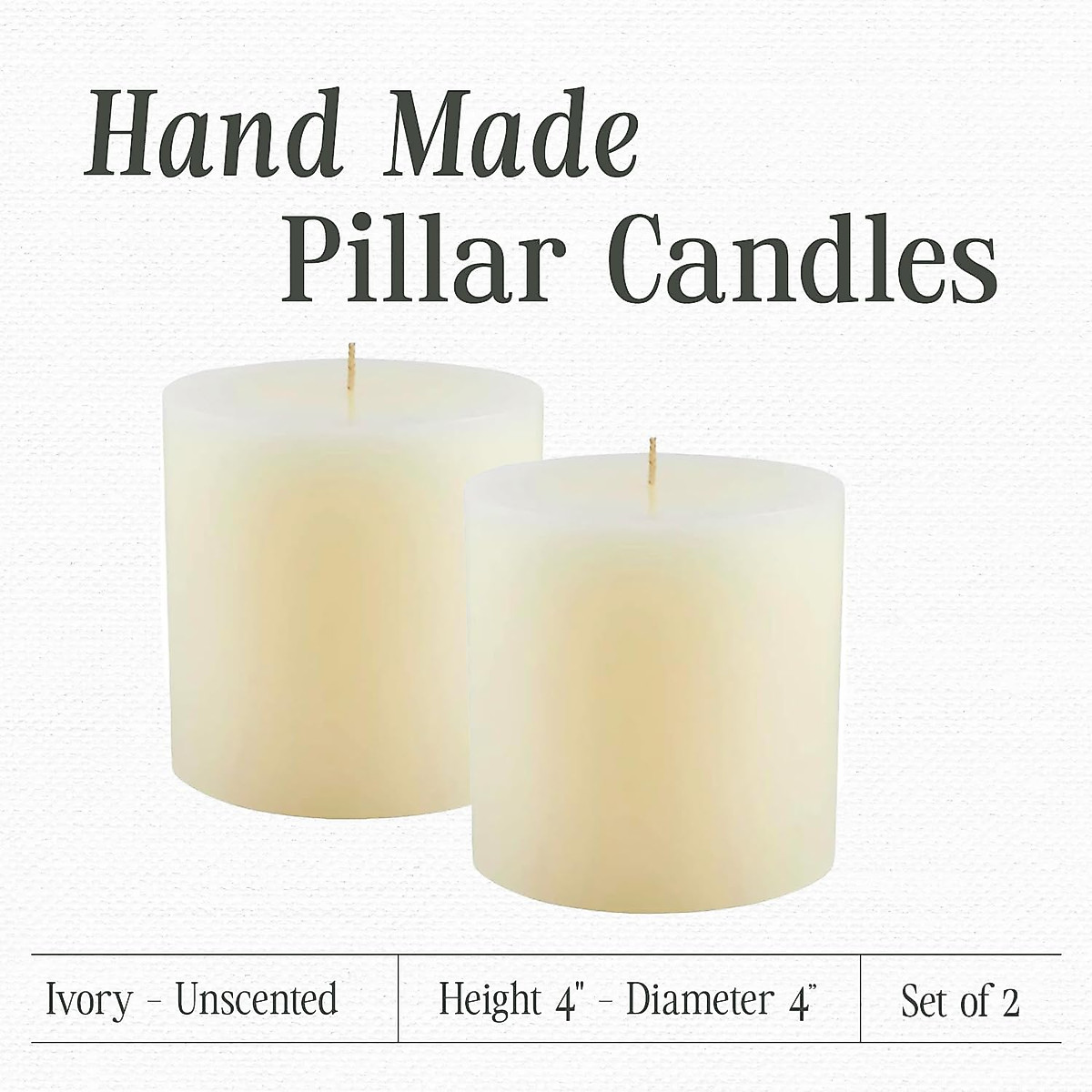 Mister Candle Non Scented Pillar Candle, Unscented 4 x 4 Inch Candles (Set of 2) Hand Poured Ivory Unscented Candles for Home Decor, Premium Wax, Smokeless & Dripless, 80 Hour Burn Time